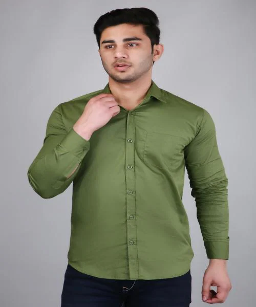 Buy Podge Slim Fit Twill Fabric Pista Color Mens Shirt Online at Best ...