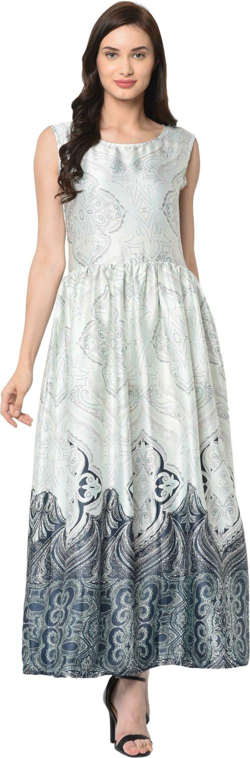 Buy Lilyn Women White Printed Satin A-Line Dress (M) Online at Best ...