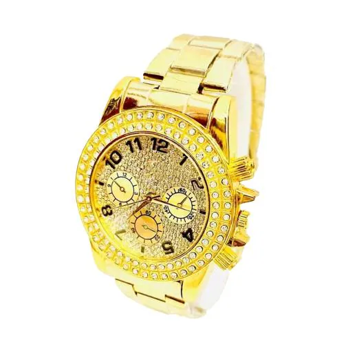 Buy Watchverse Round Gold Silver Stone Attached 12Hr Analogue Watch ...