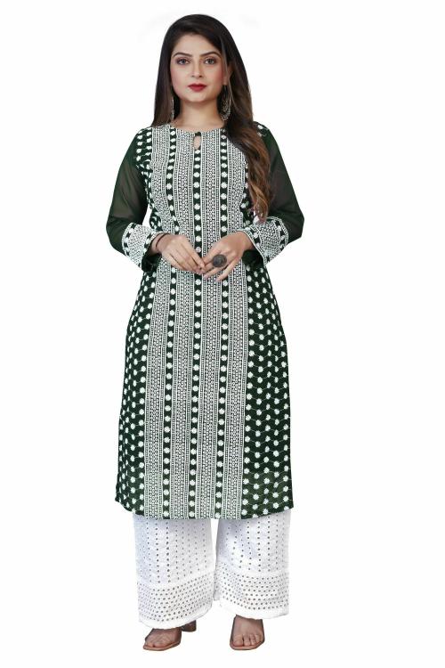 Buy Snizvi Women's Georgette Hand Embroidered Chikankari Lucknowi Kurta ...