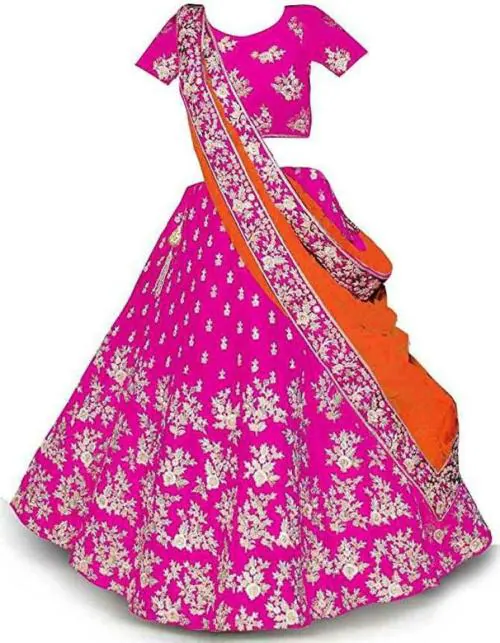 Buy DIZVU Girls Pink Embroidered Satin Ghagra, Choli and Dupatta Set 14 ...