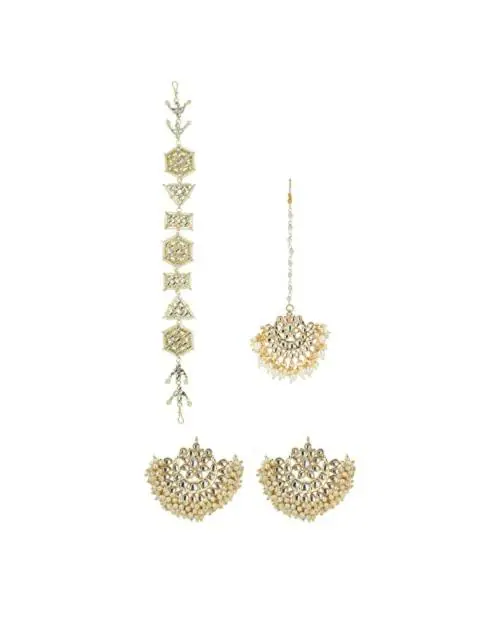 Buy Ishhaara Sheesh Pati, Teeka And Chandbali Motif Earring Set For ...