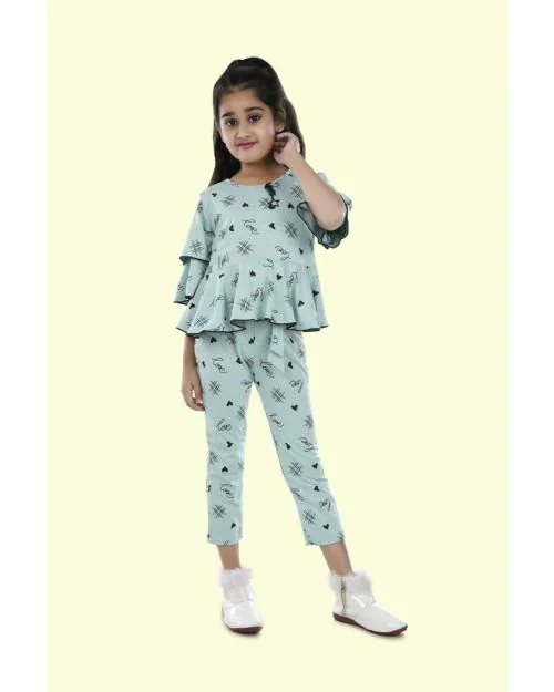 Buy Burbn Girls Blue All Over Print Jacquard Single Cord Sets Online at ...