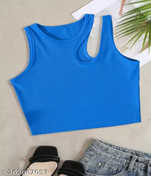 Buy KIK33 Crop Top For Women & Dark Blue Color Crop top shoulder cut ...