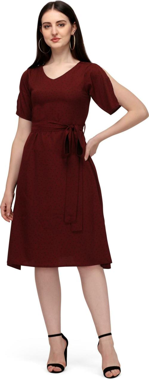 Buy Serein Women Maroon Polka Crepe Single Dresses Online at Best ...