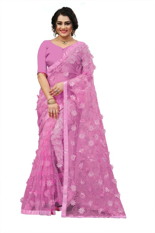 Buy N V Patel Women Baby Pink Embroidered Net Bollywood Saree Online at ...