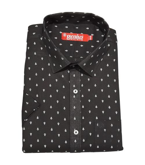 Genius Shirts 100% Cotton Black Print Half Sleeve Shirt for Men Regular ...