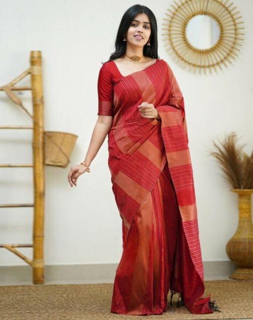 Buy Siril Poly Silk Red Color Saree with Blouse piece | sarees for ...