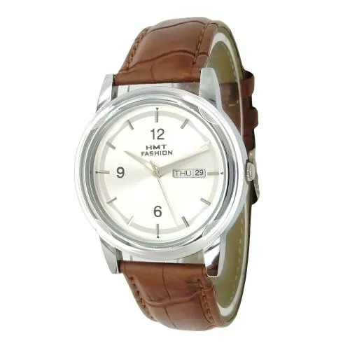 Buy HMT FASHION Silver Dial Black Leather Band Quartz Movement Wrist ...