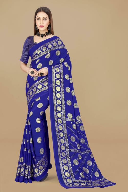 Buy Anand Women Blue Printed Georgette Single Saree Online at Best ...