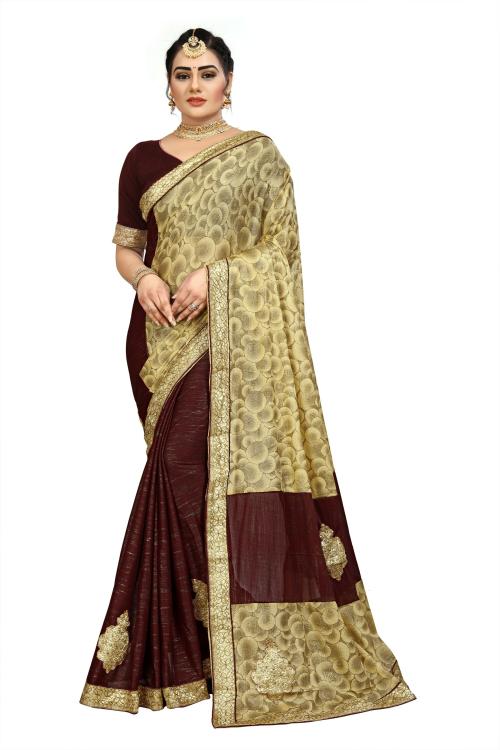Buy VM TEJANI Women Maroon Embroidered Silk Blend Bollywood Saree ...