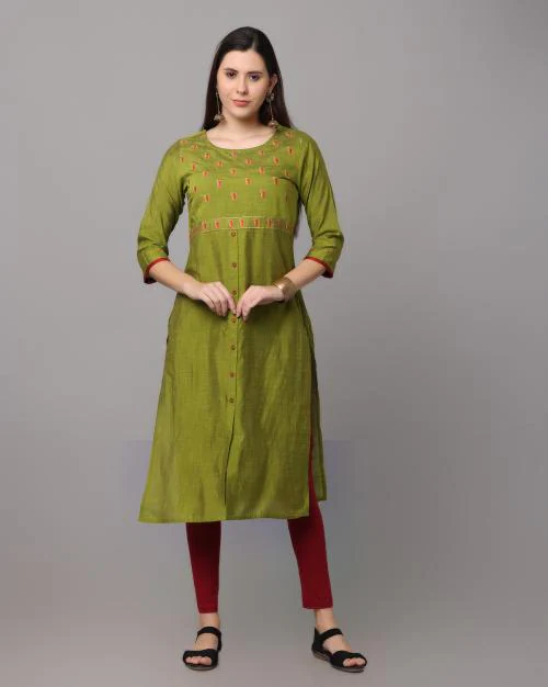 Buy BRASS BADGE Women embroidery ethnic kurti | Green Colour | M Size ...
