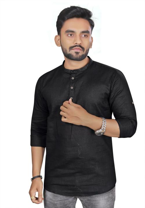 Buy Allan Peter Men Black Solid Pure Cotton Single Short Kurta Online ...