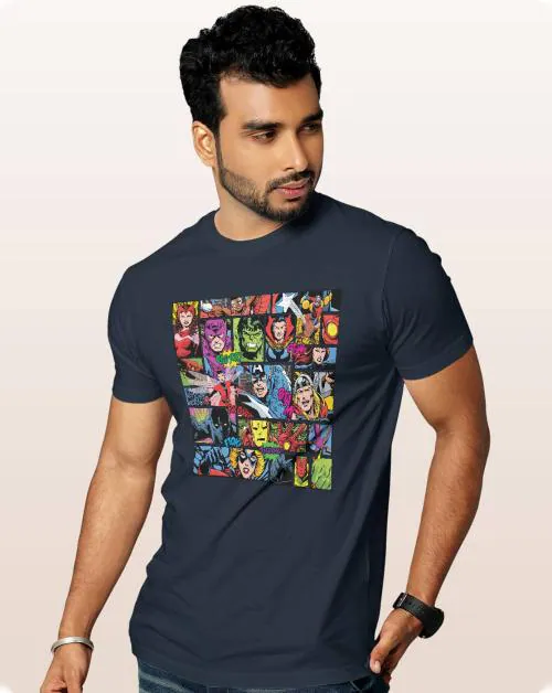 Buy Macmerise Comic Superheroes Mashup Navy Blue T-shirt for Mens ...