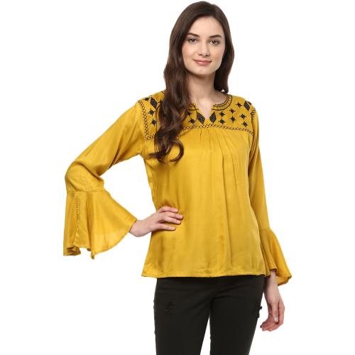 Buy Mayra Women's Yellow Color Georgette Chiffon Blend Medium Top ...