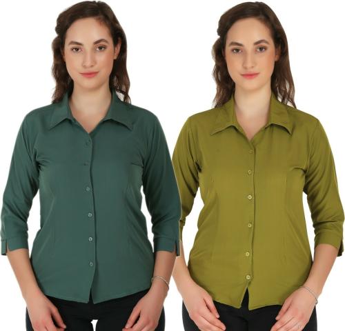 Buy Hunoor Womens Affem Green and Light Mehandi Solid Crepe Pack of 2 ...