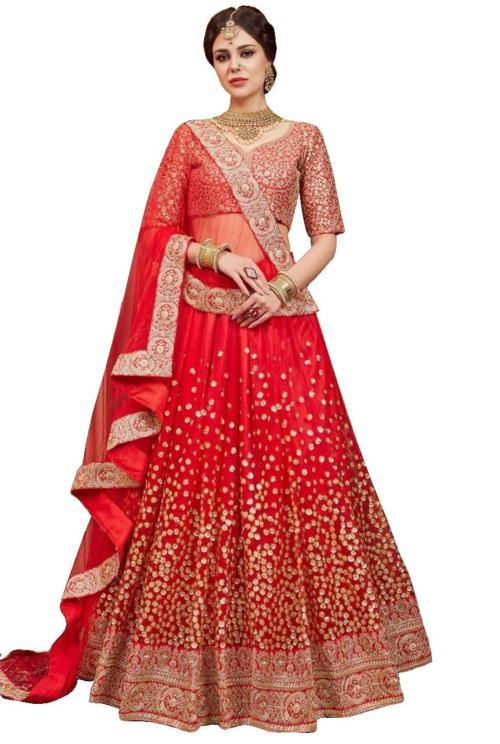 Buy JYESHTA net Embroidery Work Lehenga Choli with silk blouse and net ...