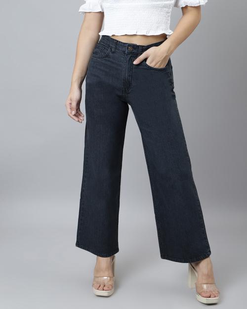 Buy Guti Women High Rise Ankle Length Black Flared Jeans Online at Best ...