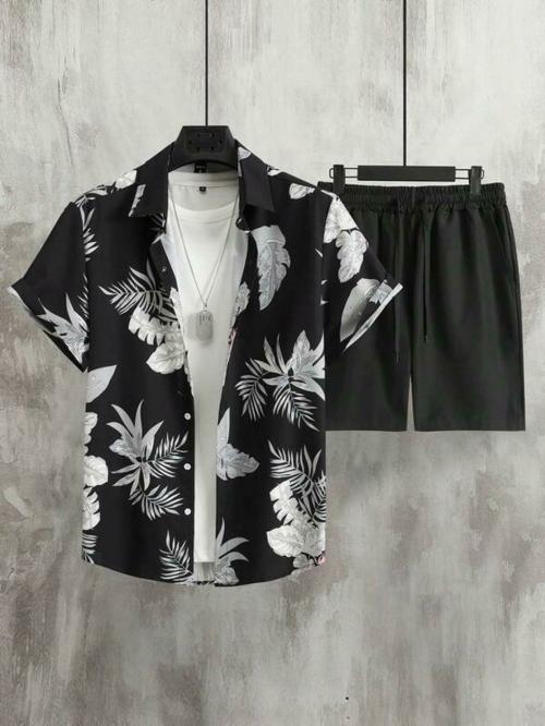 Buy FASTDEAL Men Cotton Reyon Printed Black Shirt and Shorts Set Online ...