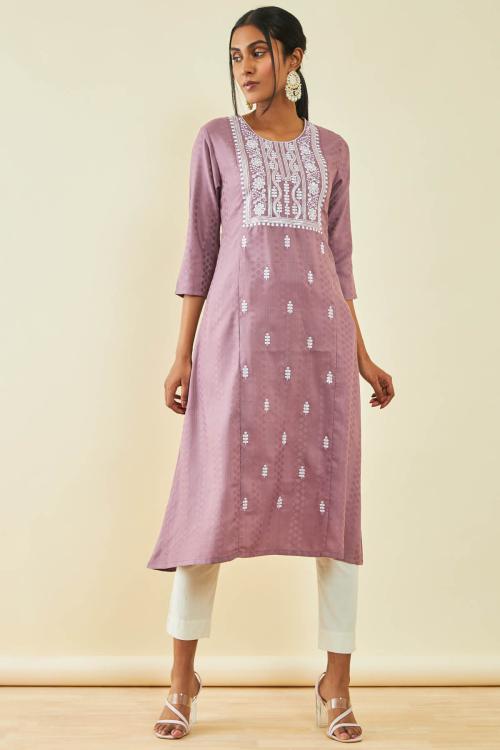 Buy Soch Womens Purple Rayon Embroidered Kurta With Sequins Online at ...