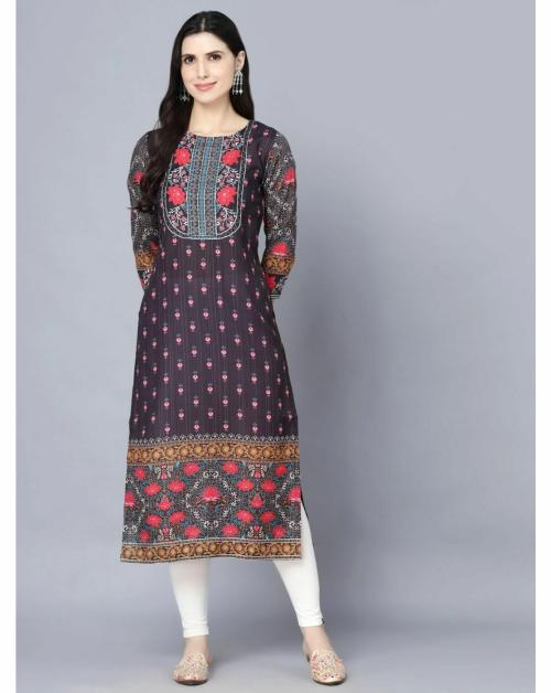 Buy Myshka Women Multicoloured Ethnic Motifs Printed Mirror Work Kurta ...