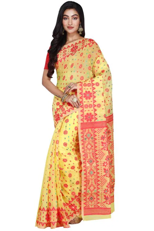 Buy CRAFTONI Small Flower Butik Design Women Dhakai Jamdani Soft Cotton ...