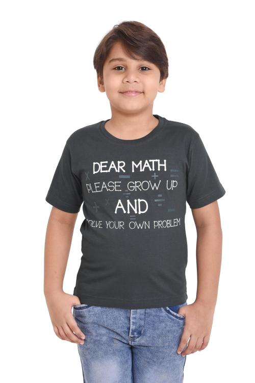 Buy Neo Garments Boys Green Cotton Round Neck Half Sleeves T-Shirt - Dear Maths Pls Grow Up ...