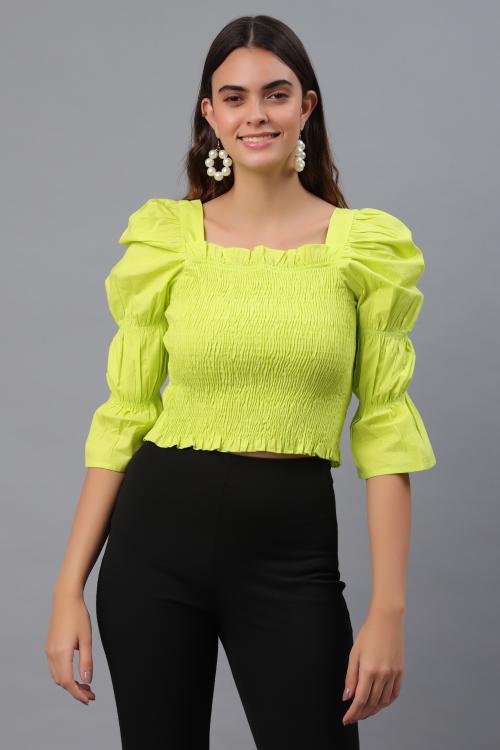 Buy Pretty Loving Thing Women Solid Puff Sleeve Lime Crop Top Online at Best Prices in India ...