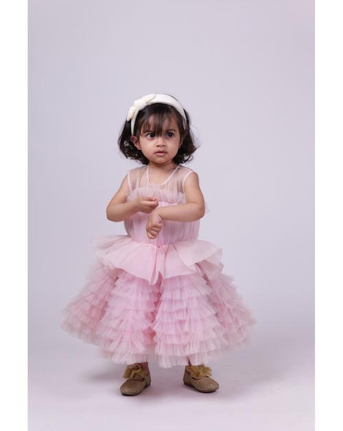 Buy PICCO RICCO Girls Baby Pink Ruffle Dress Sleeveless Flair for ...