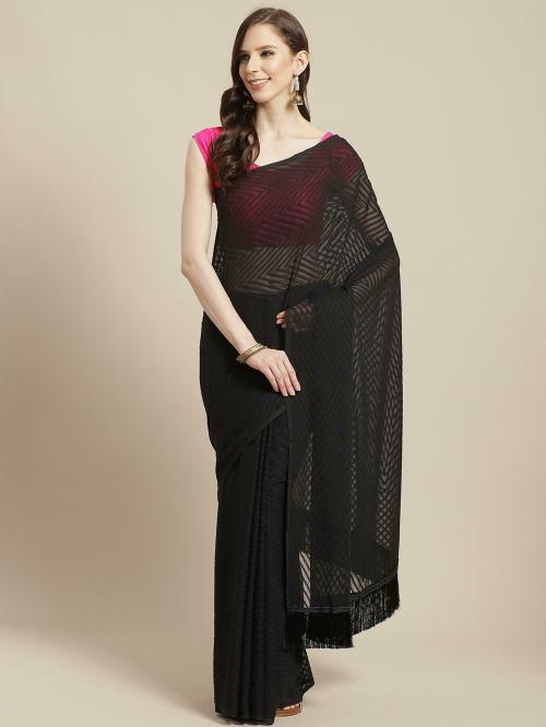 Buy VASTRANAND Women Black Poly Georgette Woven Design Saree Online at ...