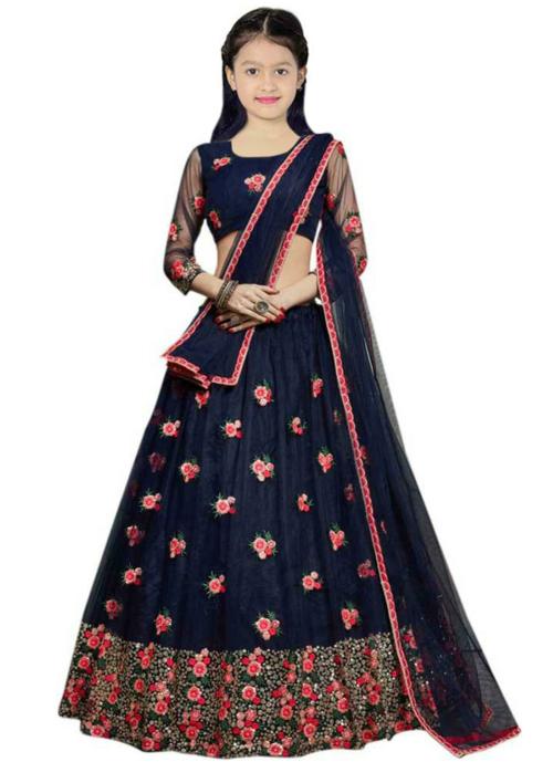 Buy Piludi Girls Yellow Embroidered Art Silk Lehenga & Choli | Girls ...