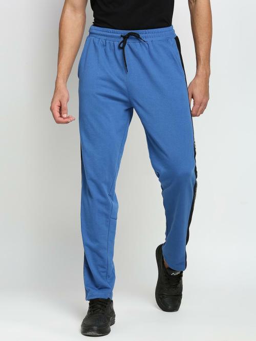 Buy FiTZ Men Blue Color Blocked Cotton Blend Fitted Track Pants Online ...