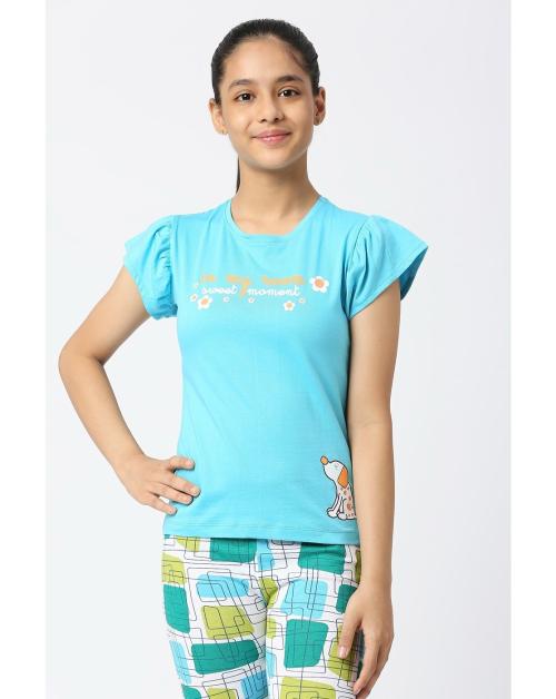 Buy SINI MINI Girls Flutter Sleeve With Round Neck Blue Pack of 1 Top ...