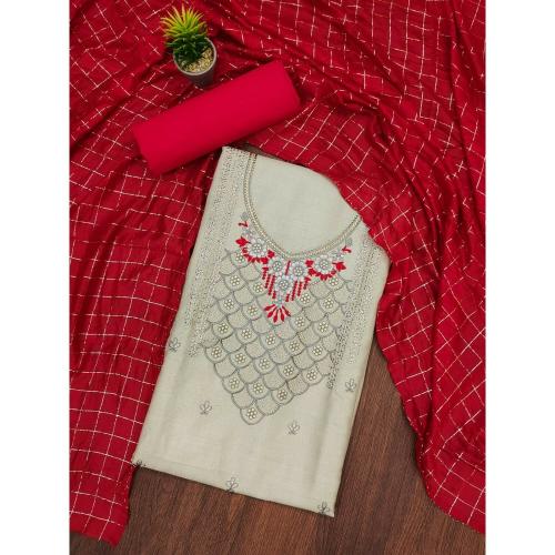 Buy GURHAL Embroidered Cotton Unstitched Dress Material Beige Online at ...