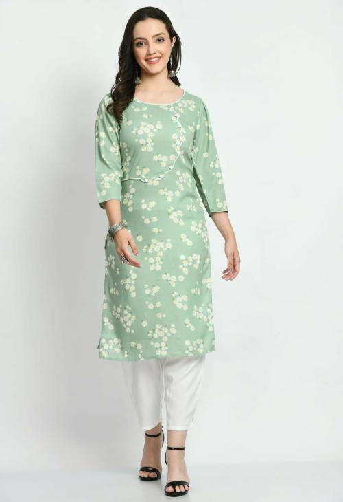 Buy NEEL & NED Sea Green Rayon Kurta with Stylish Yoke Work - Elegant ...