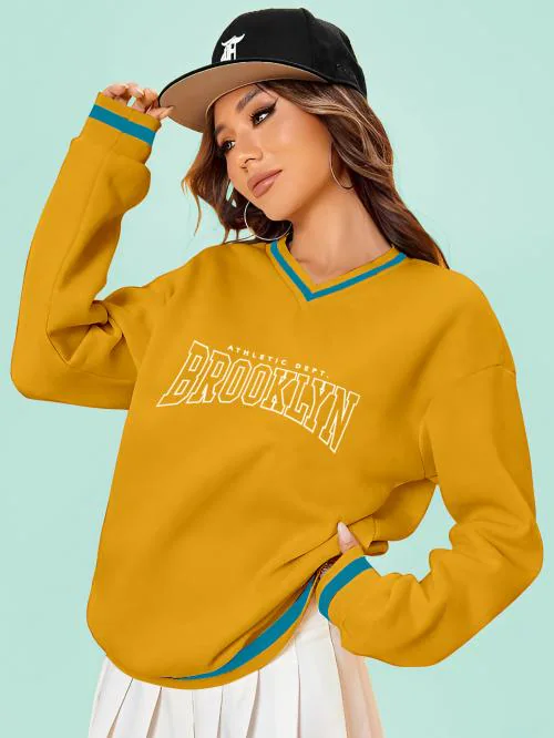 Buy AUSK Printed Mustard V-Neck Full Sleeve T-Shirt Online at Best ...