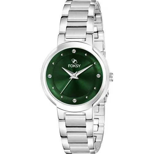 Buy Foksy Fks-1019W Green Dial And Silver Trendy Elegant Bracelet ...