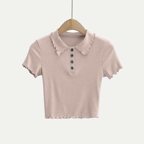 Buy Rad Prix Women Light Pink Ribbed Polo Crop Top Online at Best ...