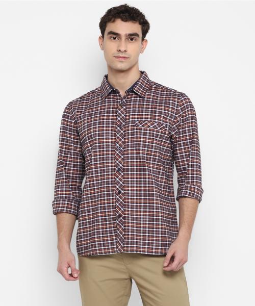 Buy Red Chief Orange/Navy/White Full Sleeve Check Smart Slim Fit Cotton ...