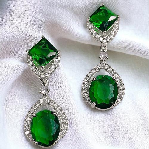 Buy TREND CREATION Rhodium Plated American Diamond Drop Earring For ...