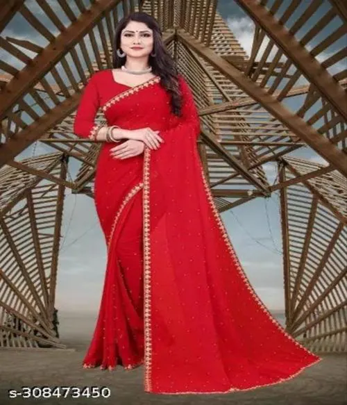 Buy Vragi's Traditional Style Lycra Moti Work Saree With Unstiched ...