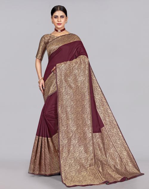 Buy Satrani Poly Silk Maroon Color Saree with Blouse piece | sarees for ...