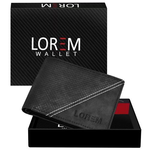 Buy LOREM Black 3D Emboss Line Bi-Fold Faux Leather 3 ATM Card Slots Wallet For Men ML-WL35 ...