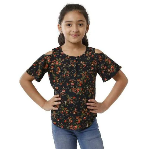 Buy De Moza Girls Dark Navy Blue Printed Rayon Top - 6 to 7 Years ...