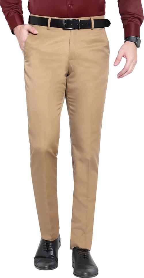 Buy Red Cherry Beige Solid Cotton Blend Formal Trouser Online at Best ...