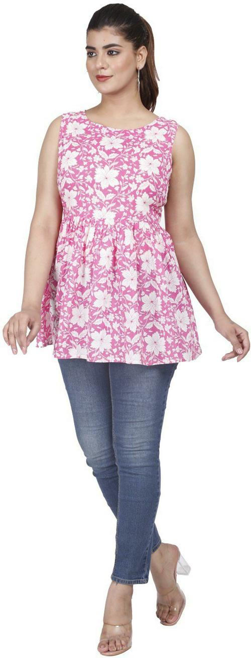 Buy Dhabhai Women Pink Floral Pure Cotton Top (XXL) Online at Best ...