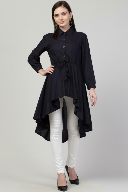 Buy Lilyn Women Black Solid Viscose Rayon Asymmetric Dress (XXL) Online ...