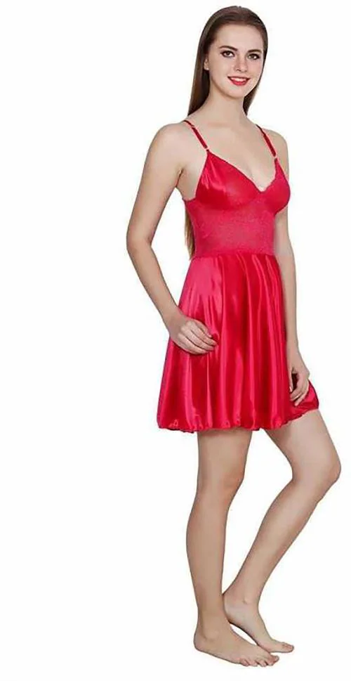 Buy In-Curve Women Net Lace Self-Design Baby Doll Nighties Red Online ...