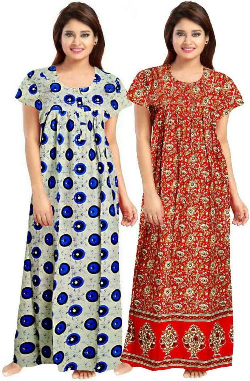 Buy Mudrika Women Multicolor Floral Pure Cotton Pack of 2 Nighty Online ...