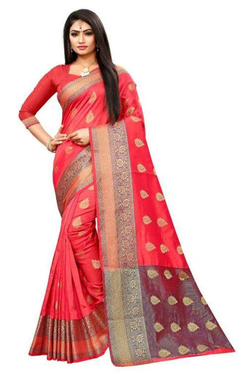 Buy BRODLOG Chitra Beautiful Saree (PeachRed-Blue) Online at Best ...